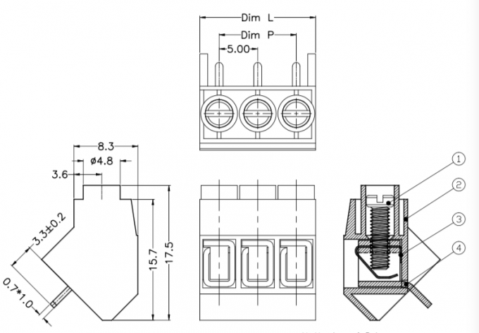 White Block Terminal Connectors , 135°Single / Double 5mm Pitch Connector