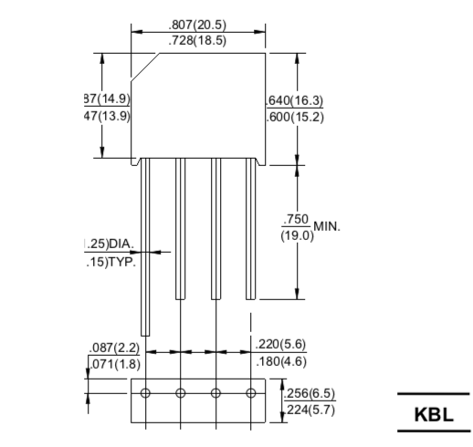 Through Hole Diode Bridge Rectifier KBU8M 8A 1000V Single Phase Type