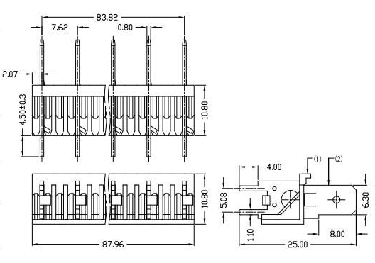 Vertical Faston Connector CQS For 4-pole PCB With 7.62mm Pitch