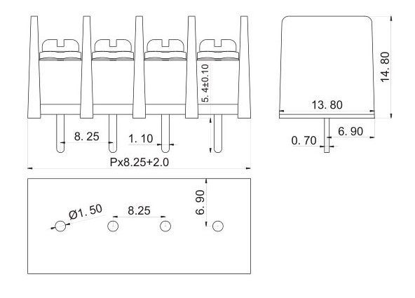 8.25mm Pitch 20A PCB Type Barrier Terminal Blocks For 22~12AWG